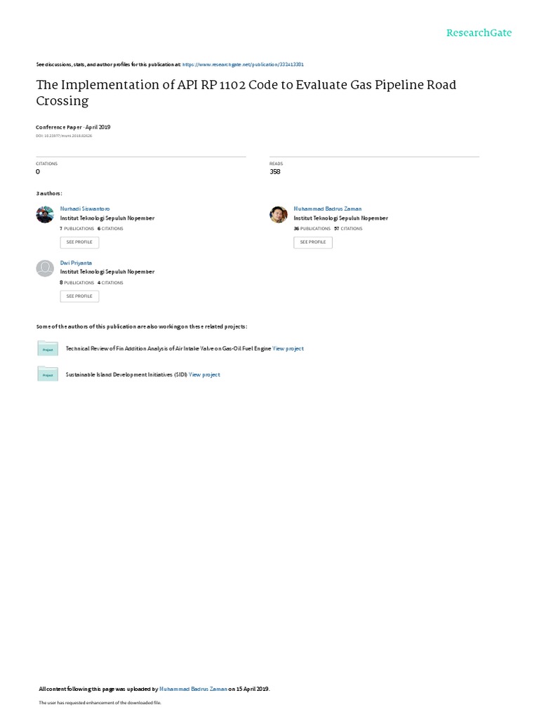 The Implementation of API RP 1102 Code To Evaluate Gas Pipeline Road ...