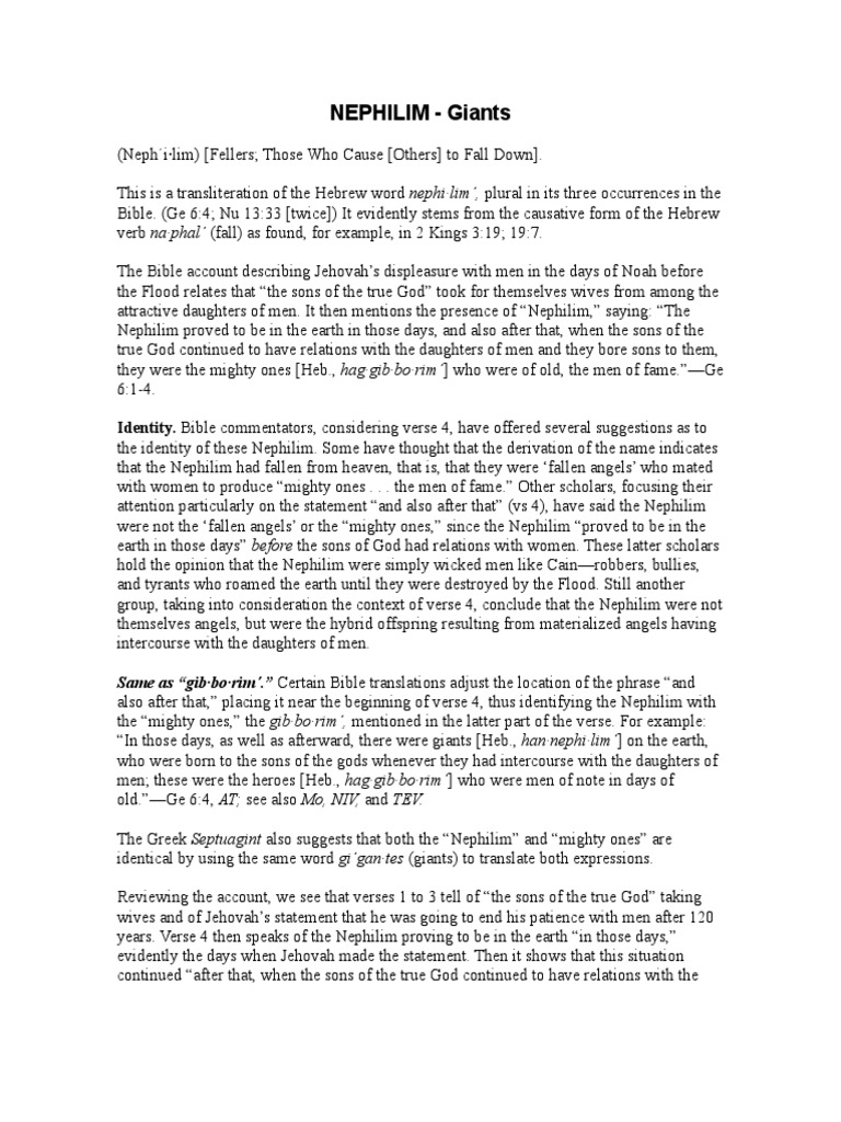 NEPHILIM - Giants: Identity. Bible Commentators, Considering Verse 4 ...