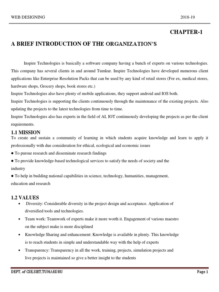 Chapter-1 A Brief Introduction of The Organization'S: 1.1 Mission | PDF ...