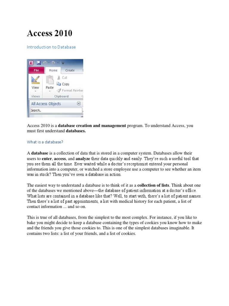Access 2010: Introduction To Database | PDF | Http Cookie | Databases
