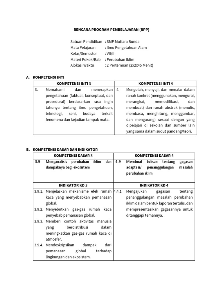 RPP Perubahan Iklim Intan Puspitasari | PDF