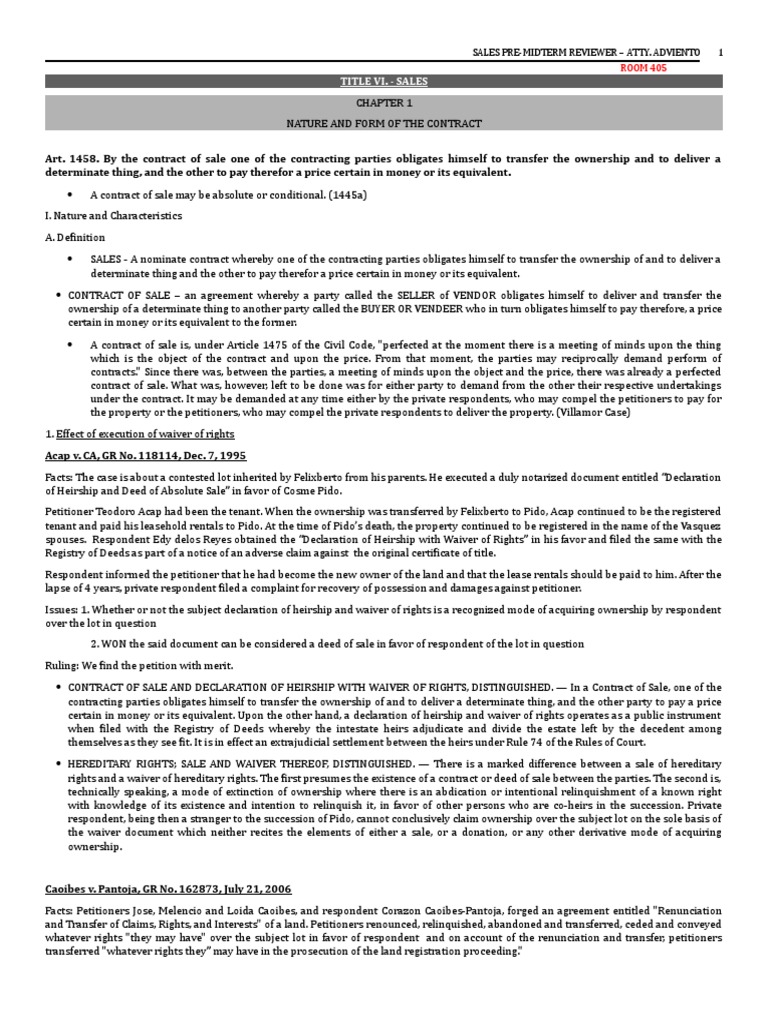 Sales Reviewer | PDF | Offer And Acceptance | Consideration