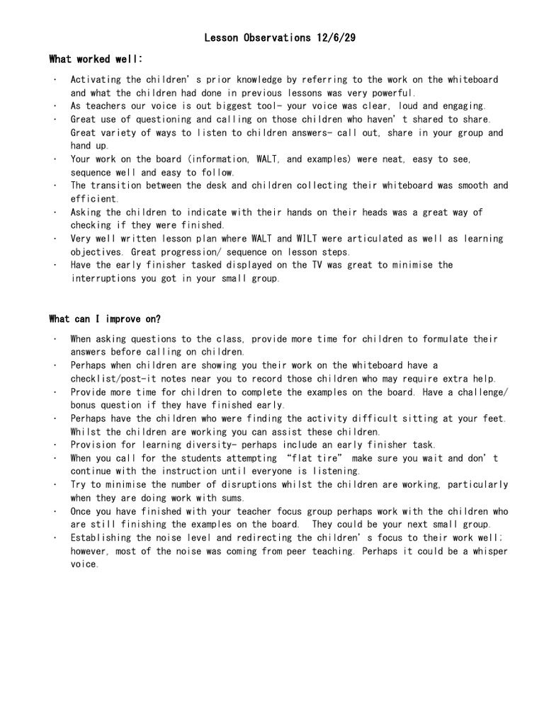 Lesson Observations | PDF | Behavior Modification | Applied Psychology