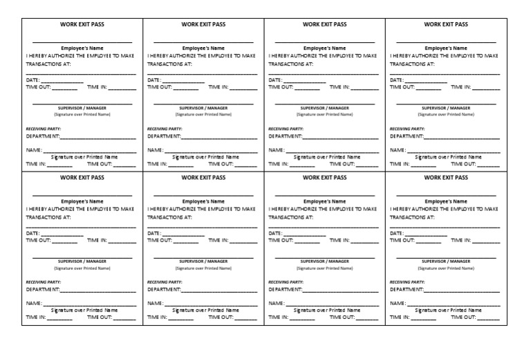 Work Exit Pass Form | Download Free PDF | Business
