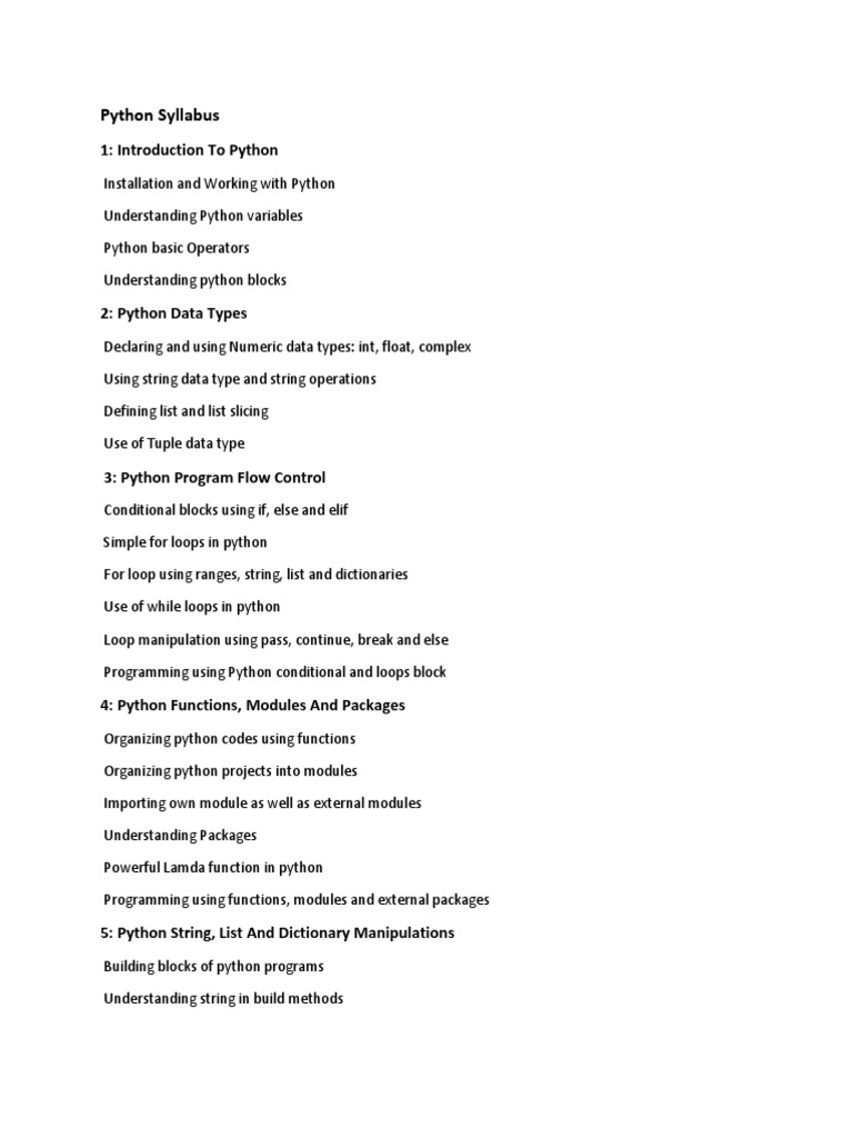Python Syllabus | PDF | Python (Programming Language) | Regular Expression Python Syllabus | PDF | Python (Programming Language) | Regular Expression
