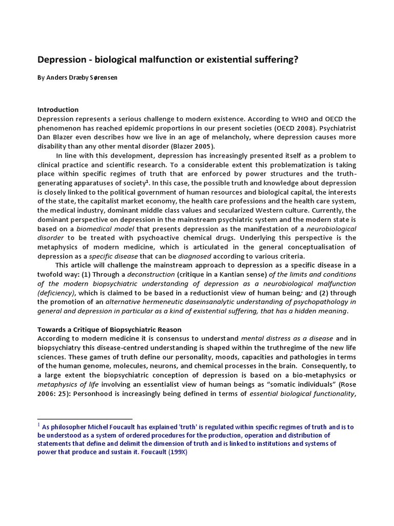 Depression - Biological Malfunction or e PDF | PDF | Phenomenology ...