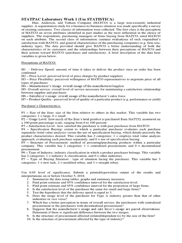 STATPAC Laboratory Work 1 (Use STATISTICA) | Download Free PDF | Confidence Interval | Perception