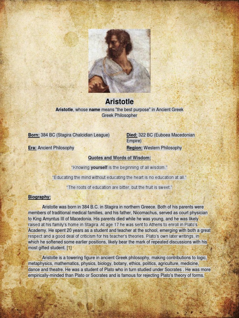 Aristotle: Aristotle, Whose Name Means "The Best Purpose" in Ancient ...