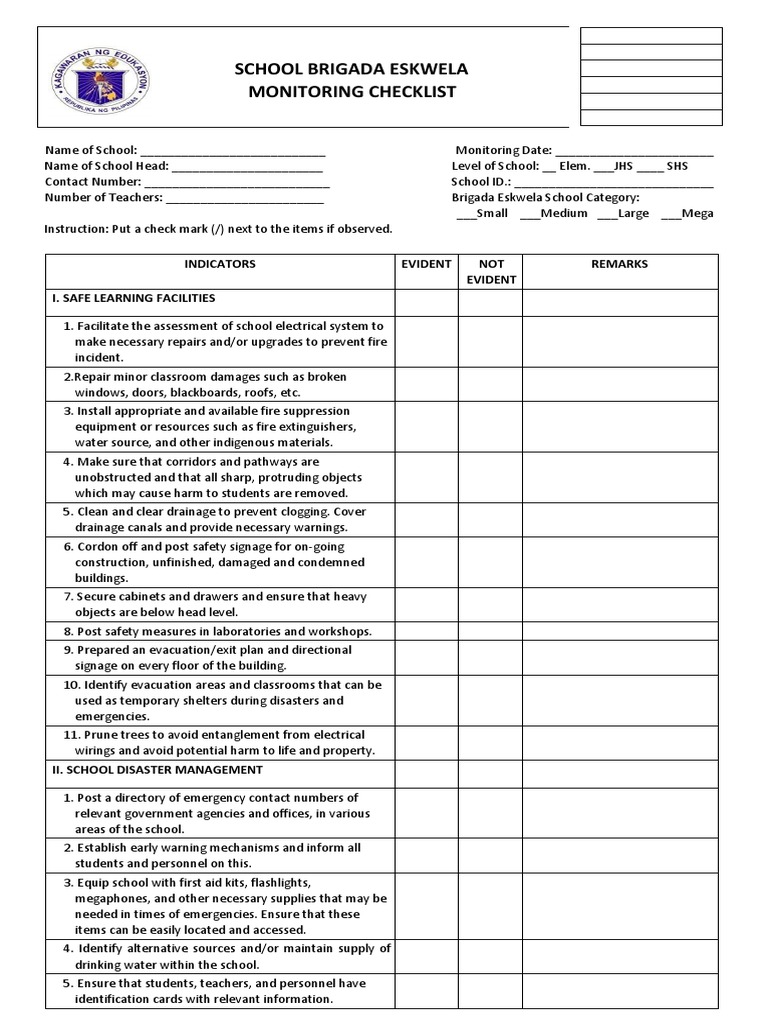 2017 Brigada Eskwela Monitoring Tool | PDF | Emergency Evacuation ...
