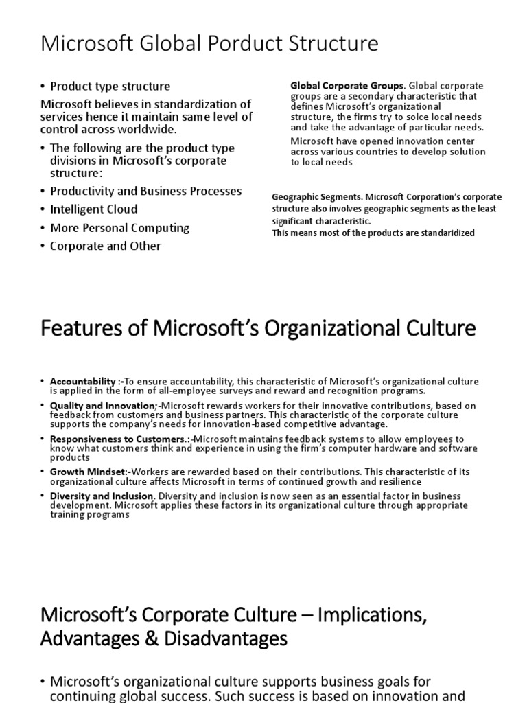 Microsoft's Global Structure & Culture | PDF | Organizational Culture ...