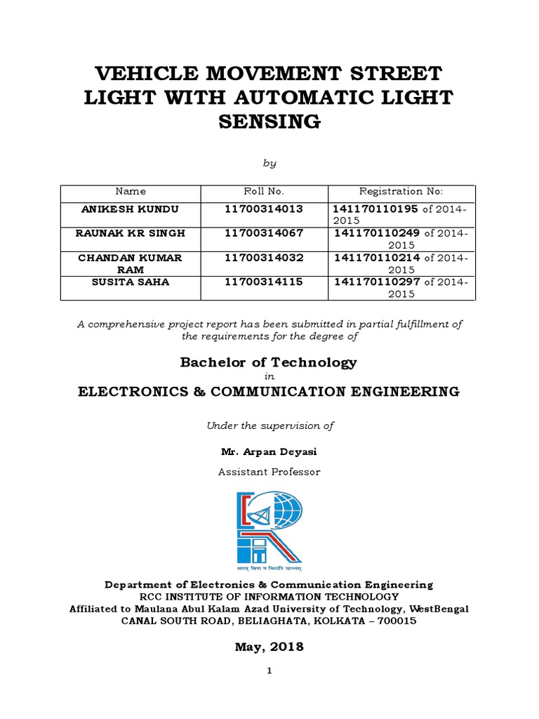 Vehicle Movement Street Light With Automatic Light Sensing | PDF ...
