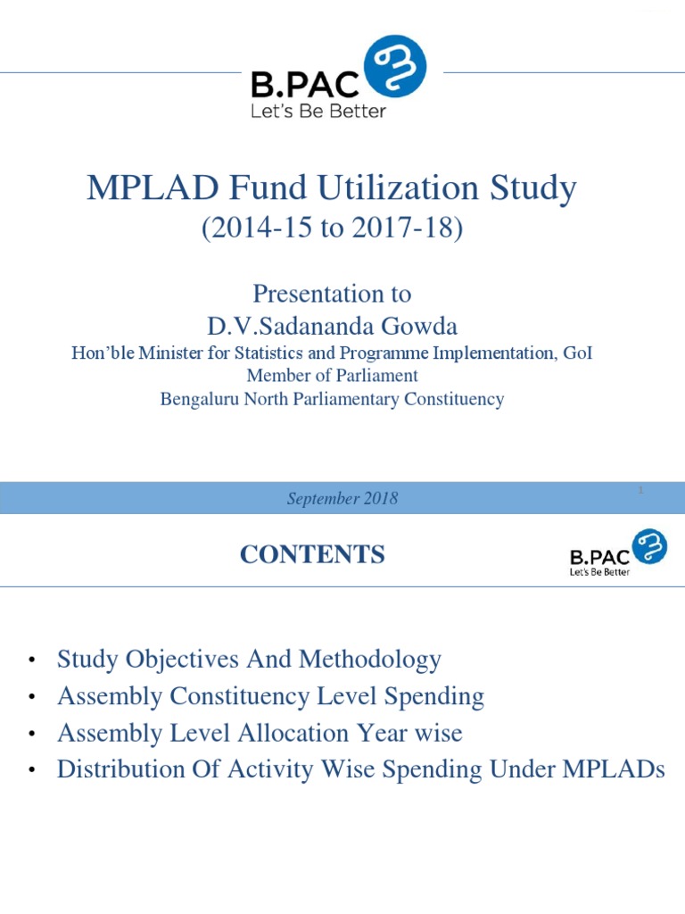 MPLADS Presentation Sadananda Gowda | PDF | Economy Of India | Government