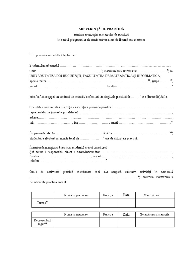 FMI Adeverinta de Practica | PDF