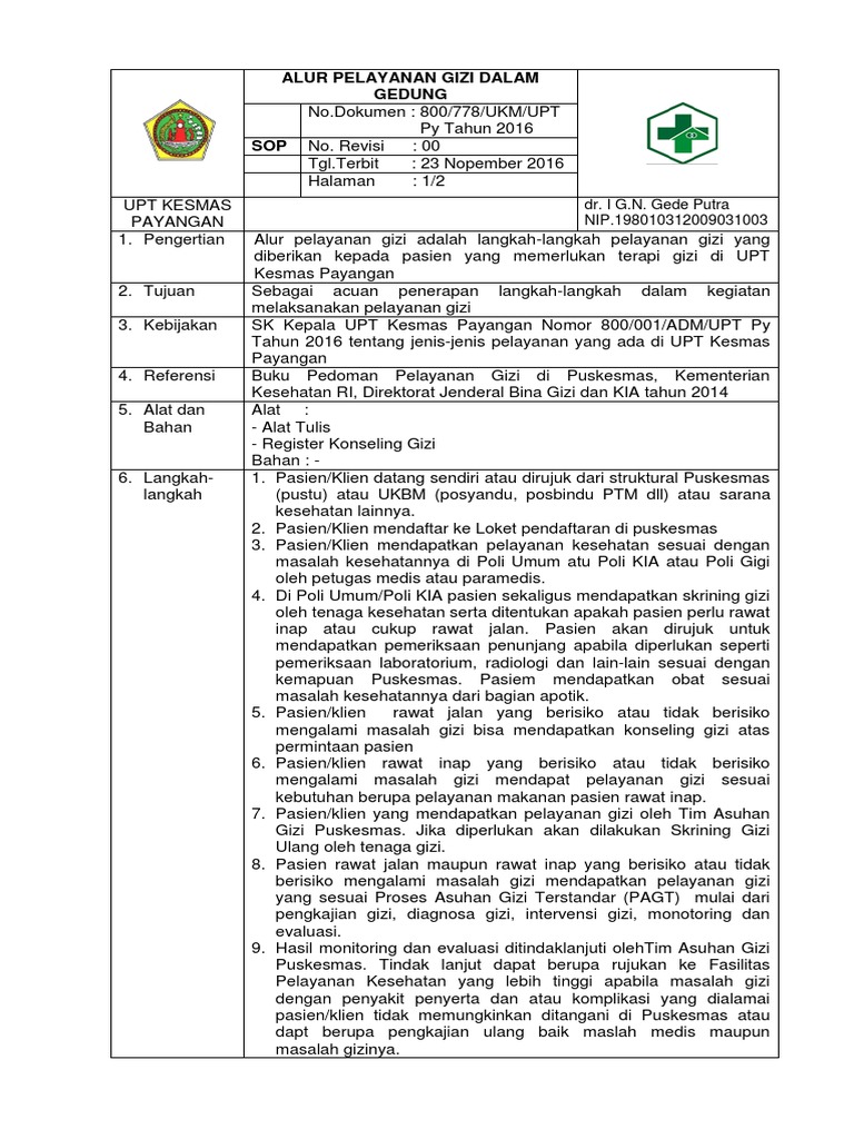 Sop Alur Pelayanan Gizi Dalam Gedung | PDF