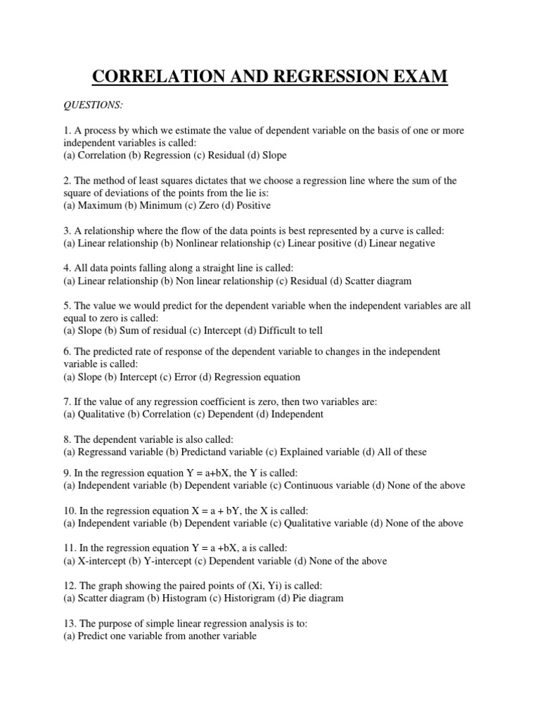 Correlation and Regression Exam | PDF | Correlation And Dependence | Regression Analysis