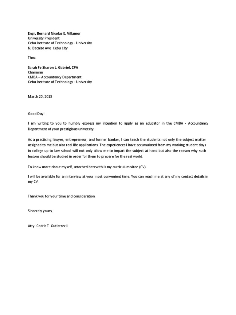 Application Letter CIT U | PDF