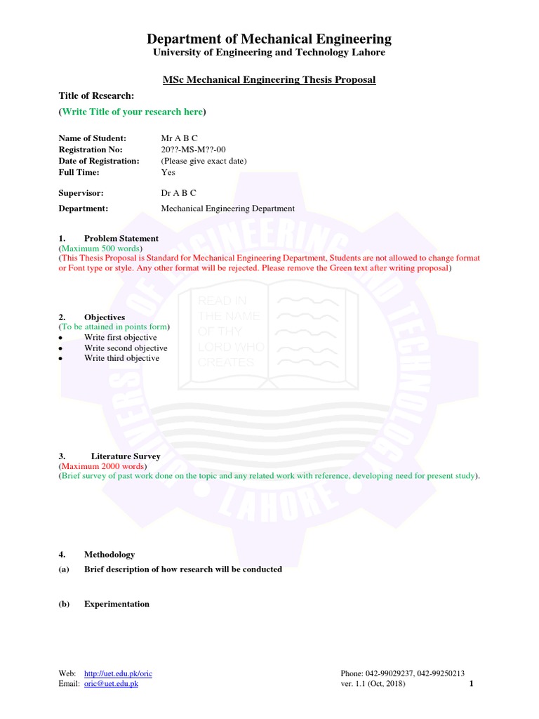 MSC Thesis Proposal Template | PDF | Thesis | Engineering