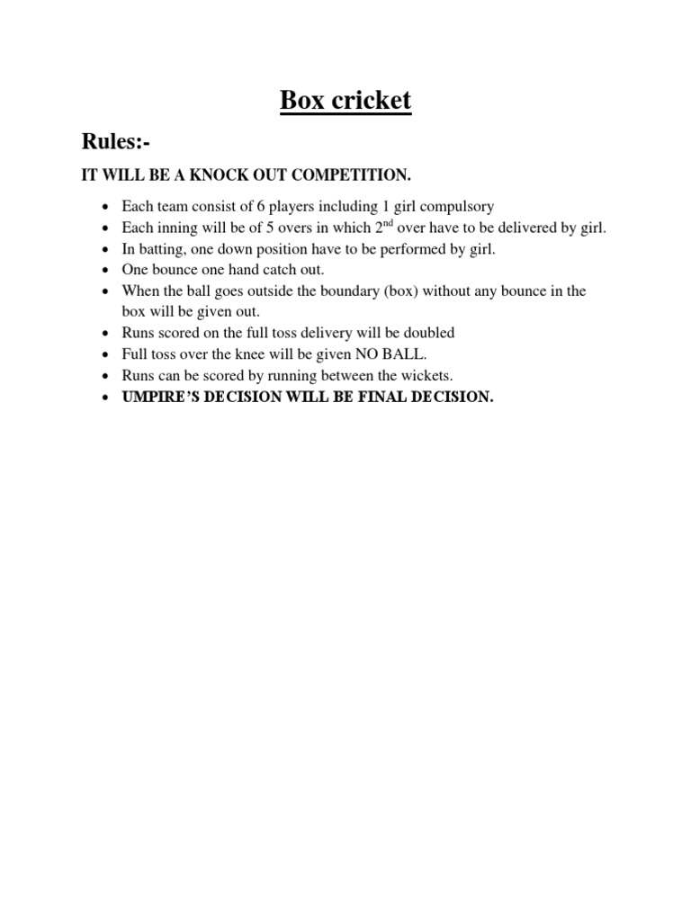 Knockout Box Cricket Rules | PDF