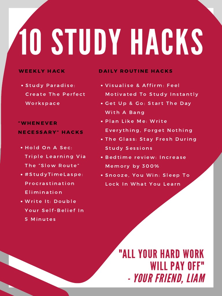 10 Study Hacks Poster PDF | PDF | Career & Growth | Self-Improvement