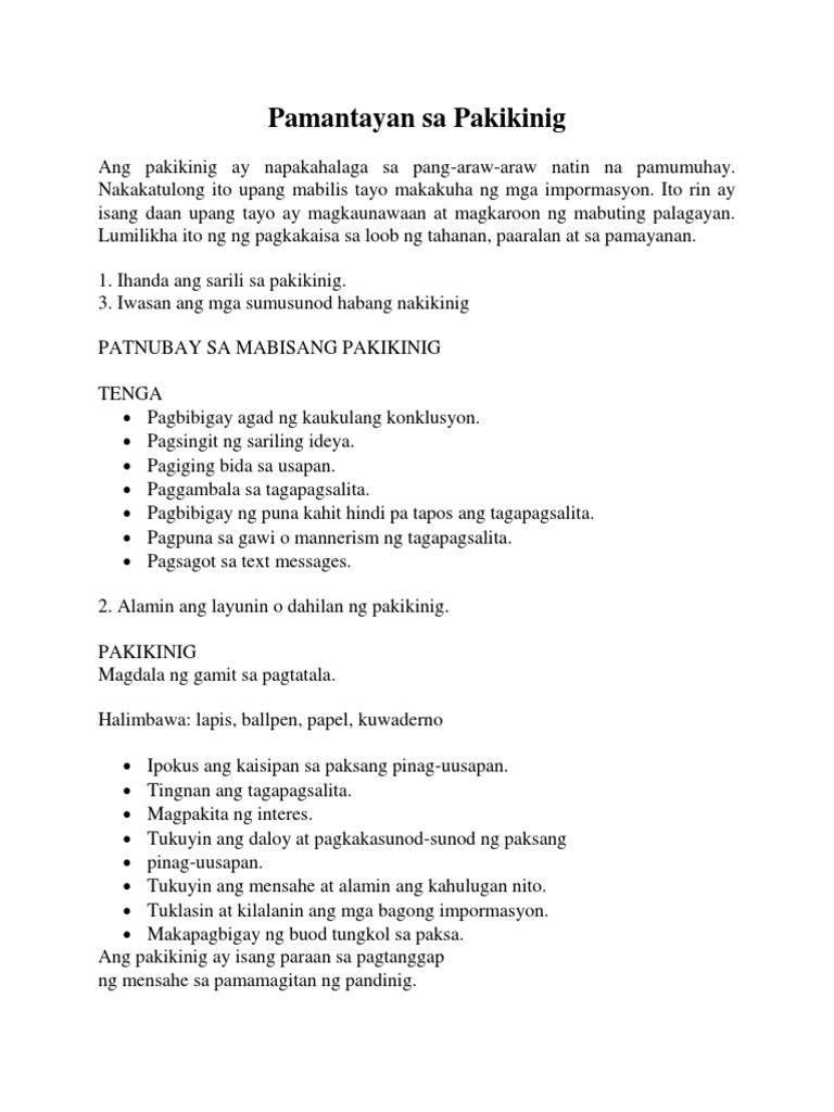 Pamantayan Sa Pakikinig