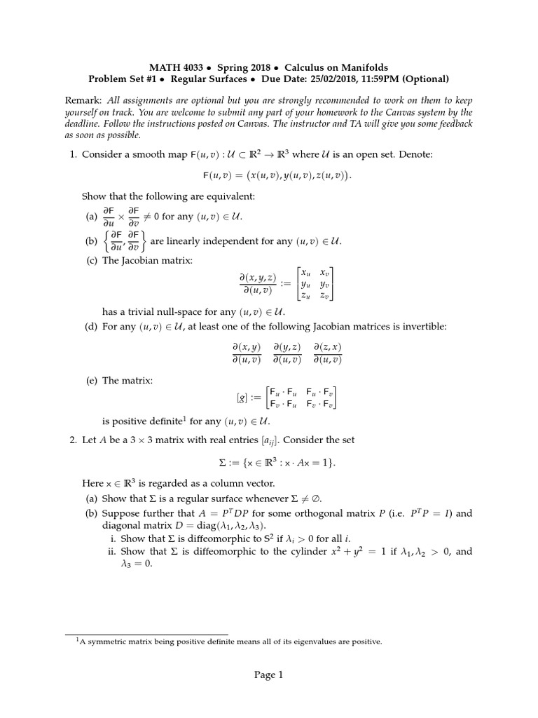Problem Set 1 Pdf Matrix Mathematics Functional Analysis