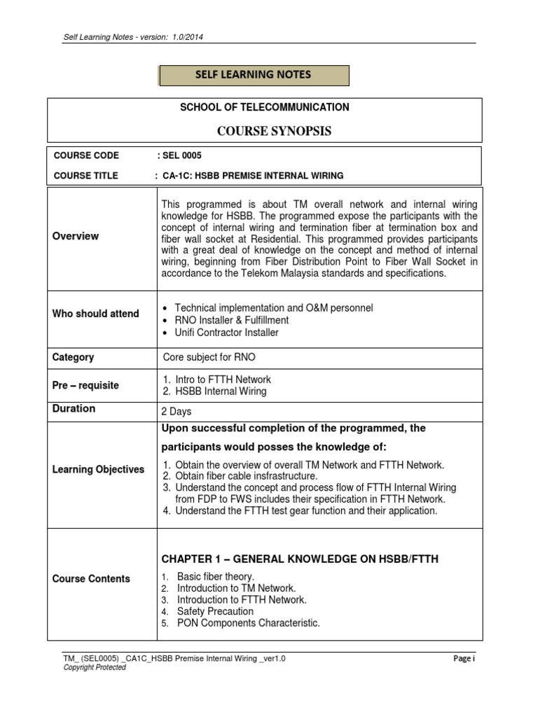 Ca1c SL Notes 2017 | PDF | Fiber To The X | Optical Fiber