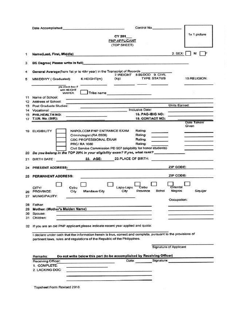 Top Sheet (Revised 2018) | PDF