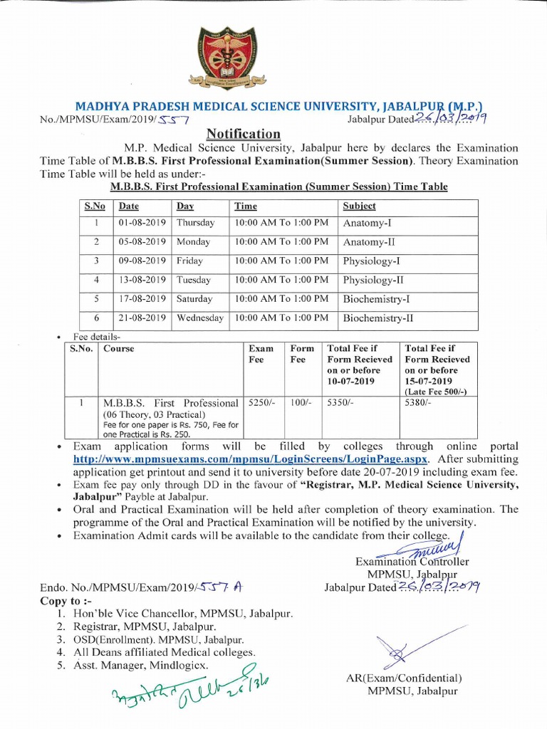 MBBS 1st Prof (Summer Session) Time Table | PDF