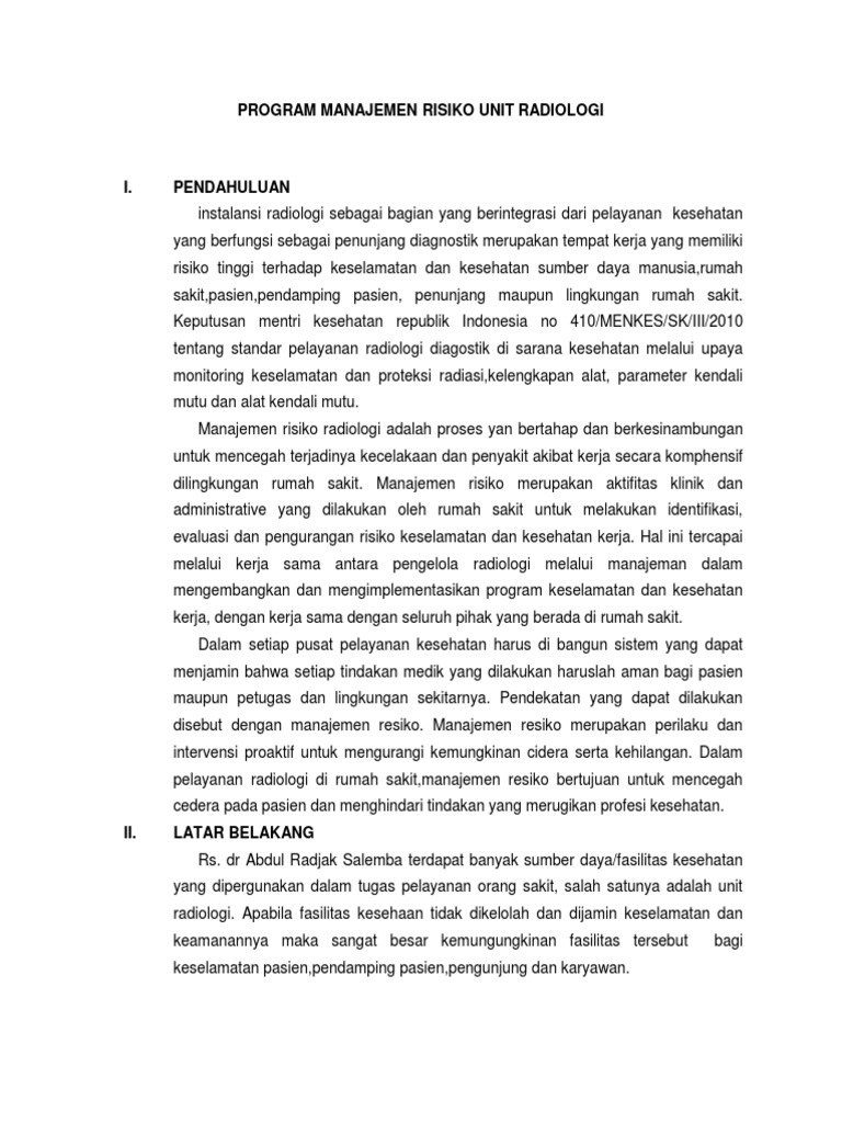Program Manajemen Risiko Unit Radiologi New-1 | PDF