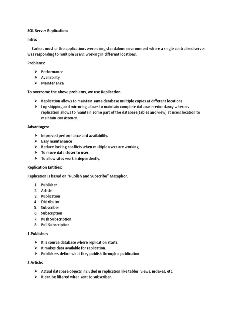 SQL Server Replication | PDF | Replication (Computing) | Microsoft Sql Server