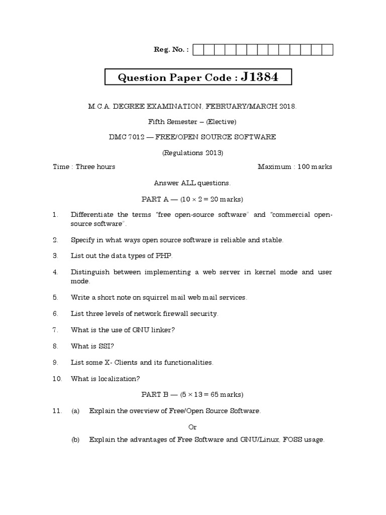 Question Paper Code Reg No PDF Linux Free Software