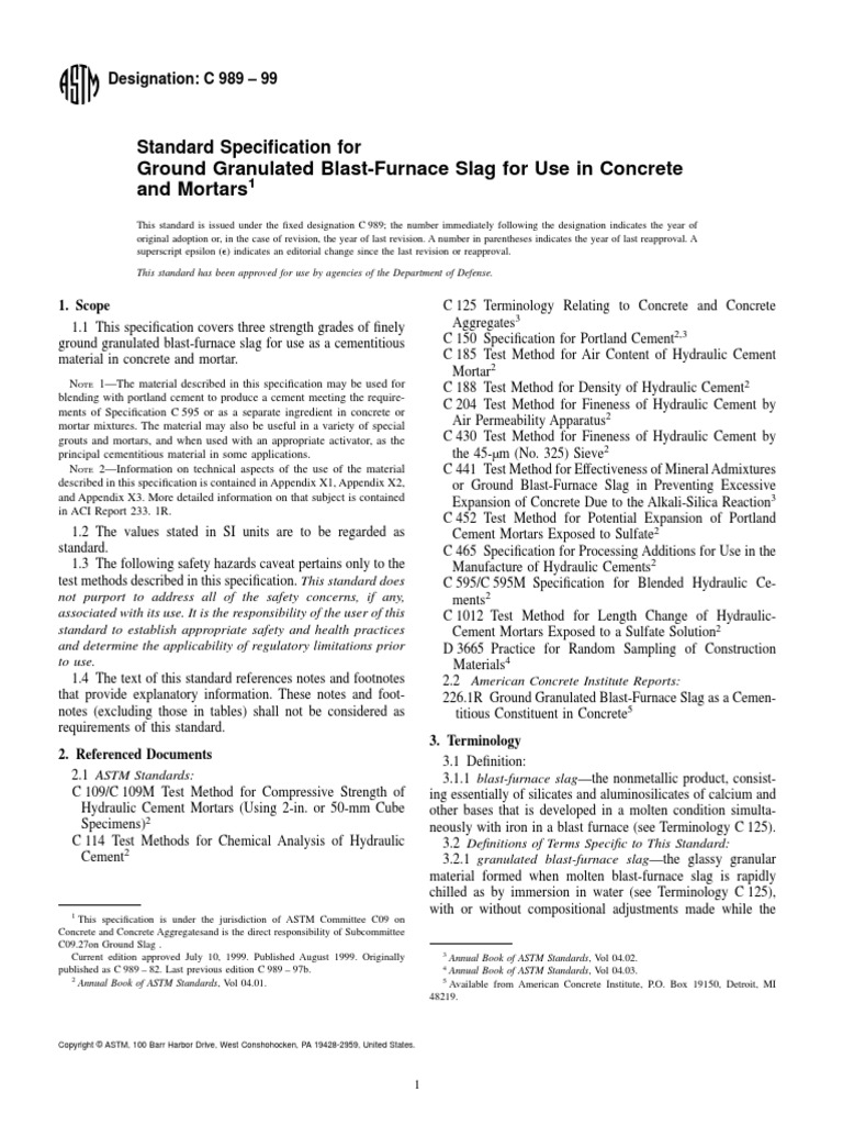 Ground Granulated Blast-Furnace Slag For Use in Concrete and Mortars ...