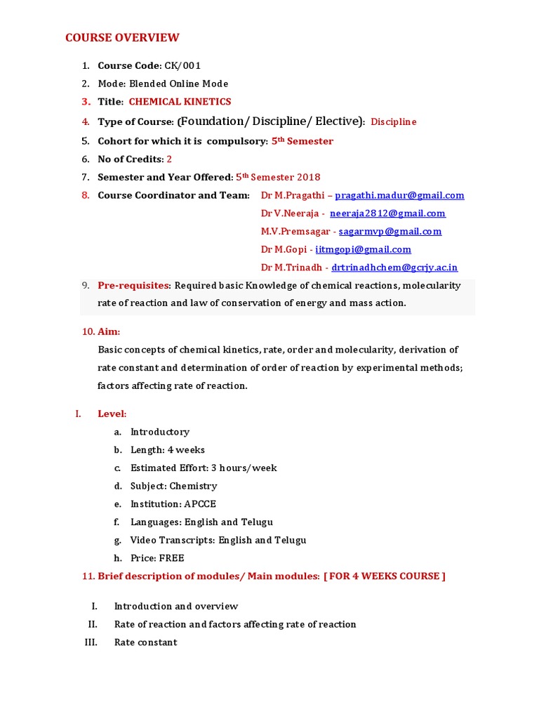 Sample Course Overview - Template | PDF | Reaction Rate Constant ...