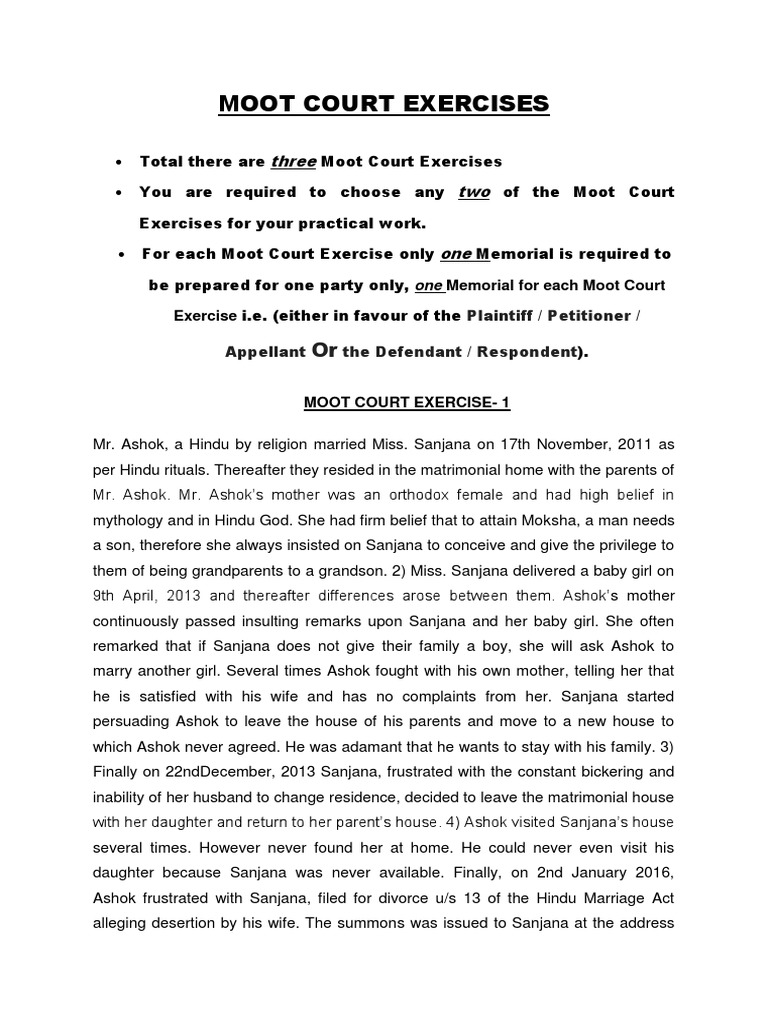 Moot Court Exercises | PDF | Divorce | Lawsuit