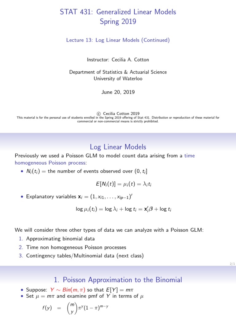 STAT 431: Generalized Linear Models Spring 2019 | Download Free PDF | Errors And Residuals ...