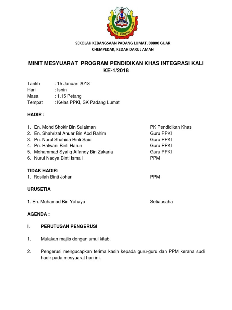 Minit Mesyuarat Ppki Kali - 2 2018 | PDF