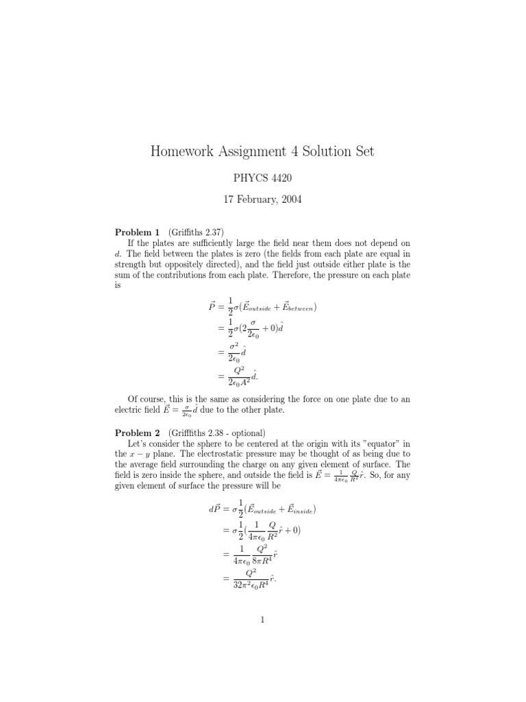 PHYCS 4420 Homework Solutions 4 | PDF | Dipole | Physical Sciences