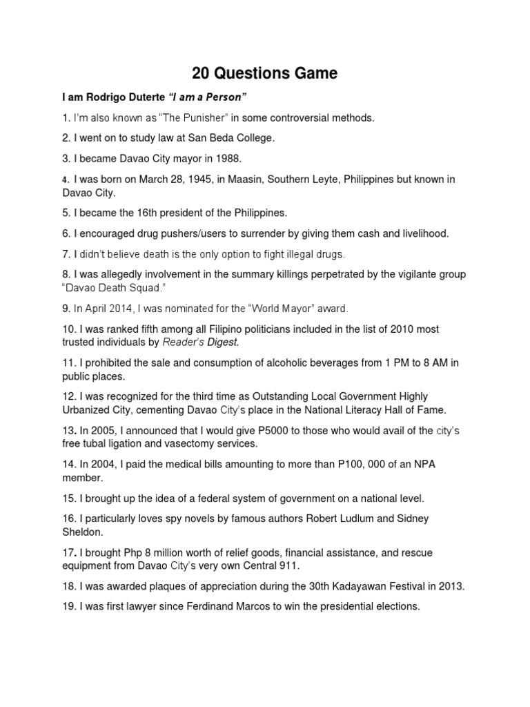 20 Questions Game | PDF | Nature