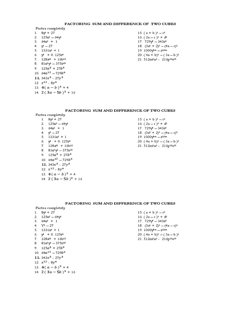 Factoring Cubic Sums Differences Pdf