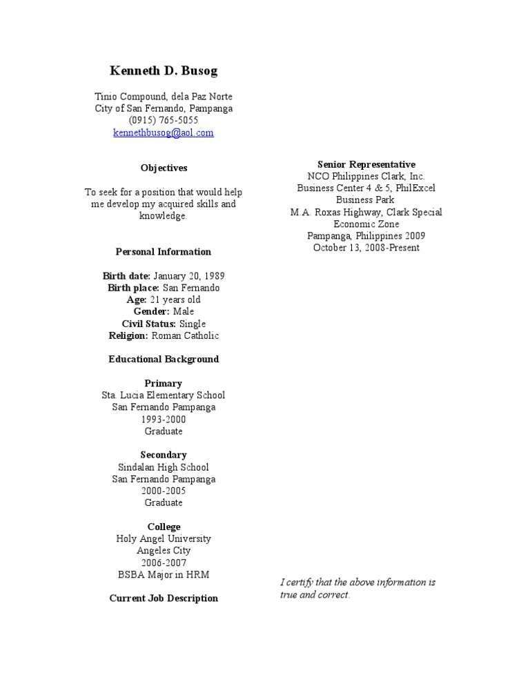 Kenneth D. Busog Resume Summary | PDF