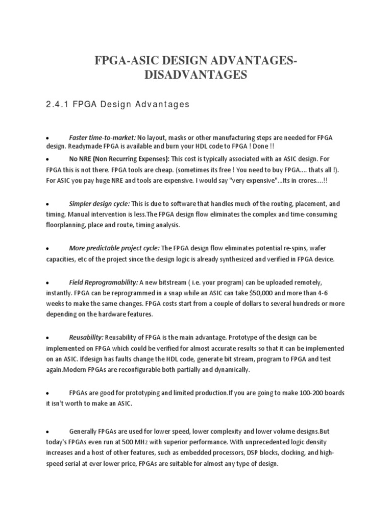 FPGA vs ASIC: Pros and Cons | PDF | Field Programmable Gate Array ...