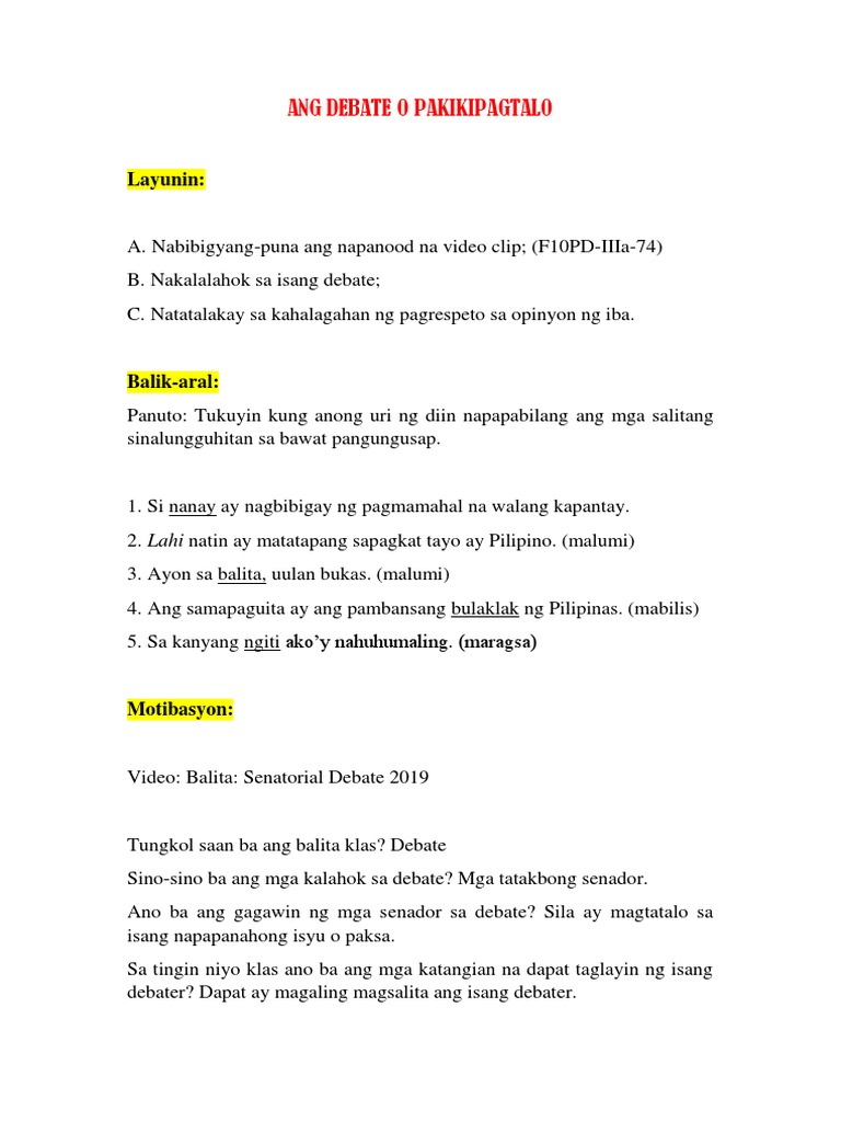Ang Debate o Pakikipagtalo | PDF