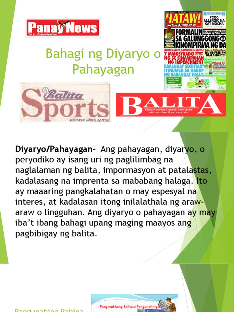 Bahagi NG Diyaryo o Pahayagan | PDF