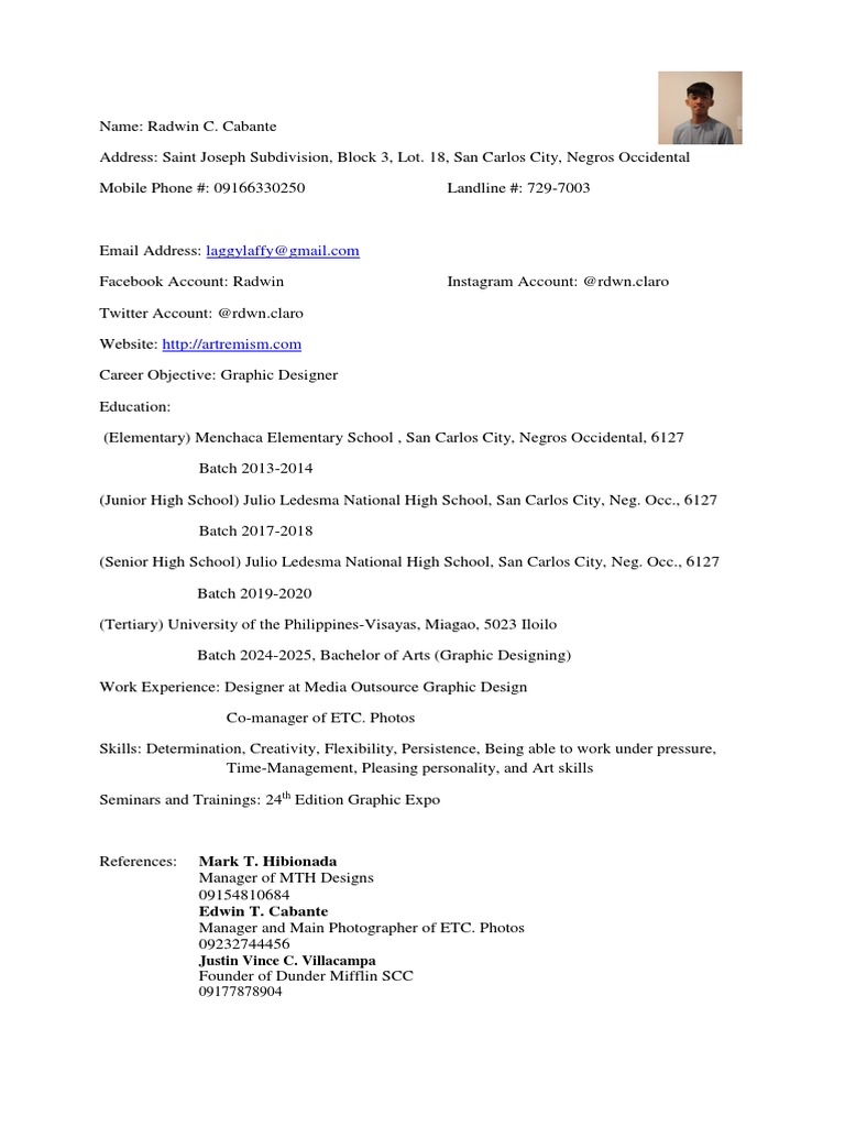Grade 11 Resume Sample | PDF