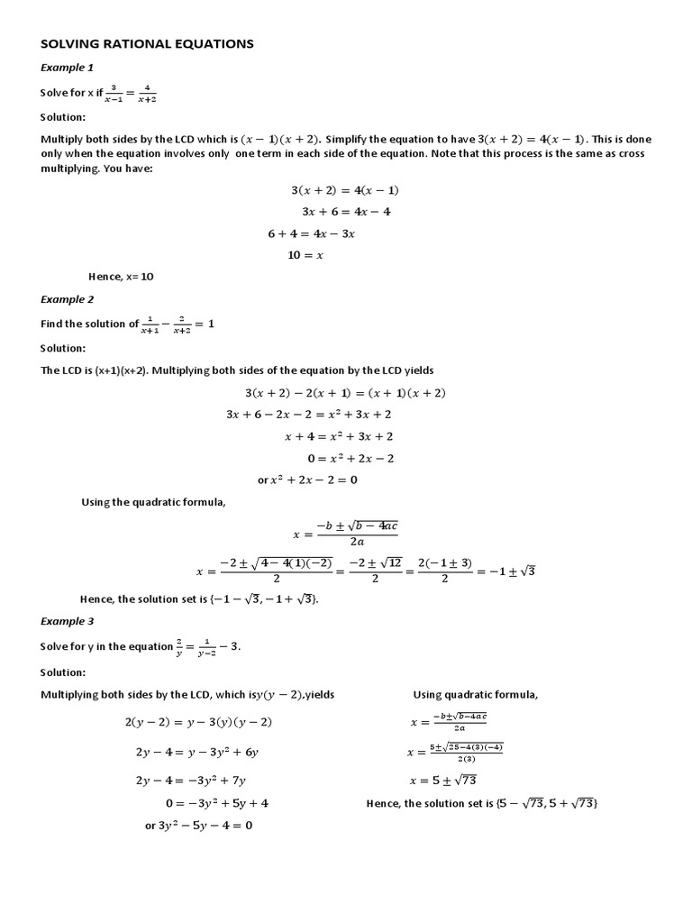 Solving Rational Equations | PDF | Quadratic Equation | Equations