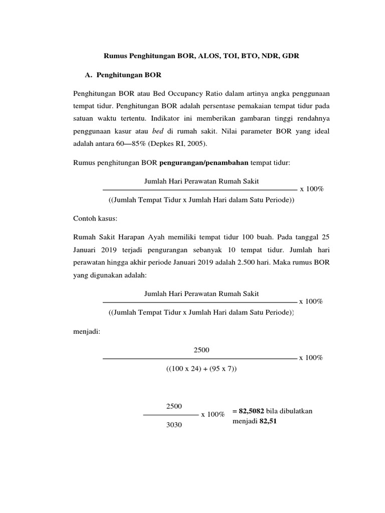 Rumus Penghitungan BOR, ALOS, TOI, BTO | PDF | Metode & Bahan Ajar