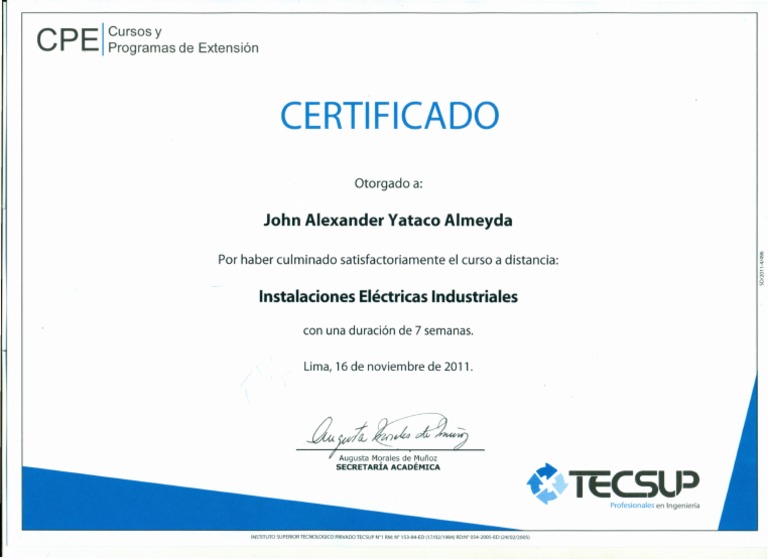 Certificado Tecsup | PDF