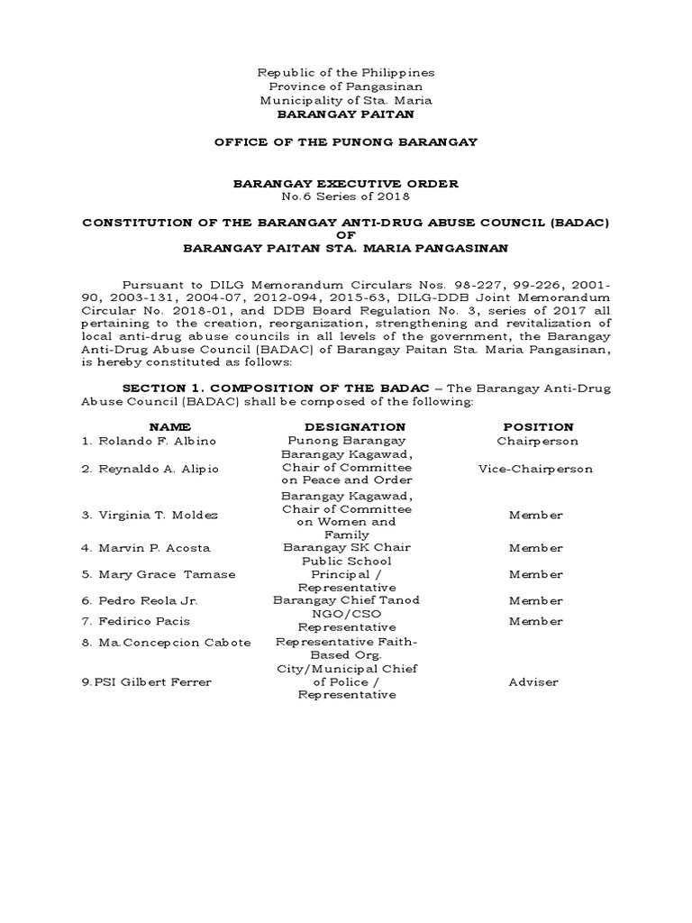 BADAC Template Executive Order | PDF | Illegal Drug Trade | Government