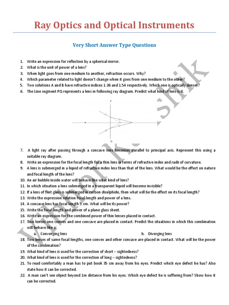 Ray Optics: Key Concepts & FAQs | PDF | Refractive Index | Optics