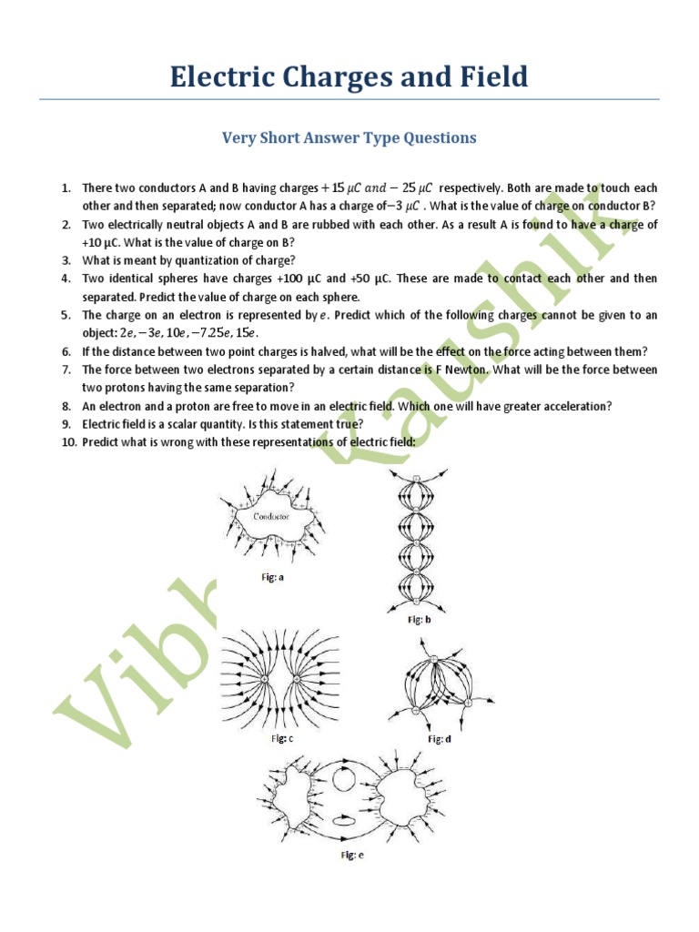 Electric Charges and Field: Very Short Answer Type Questions | PDF ...